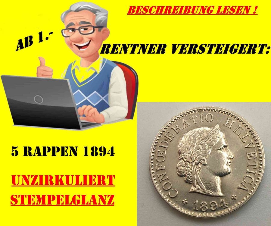5 Rappen 1894 - Schweiz - unz. / stgl. - wie aus der Rolle ! (Neu ...