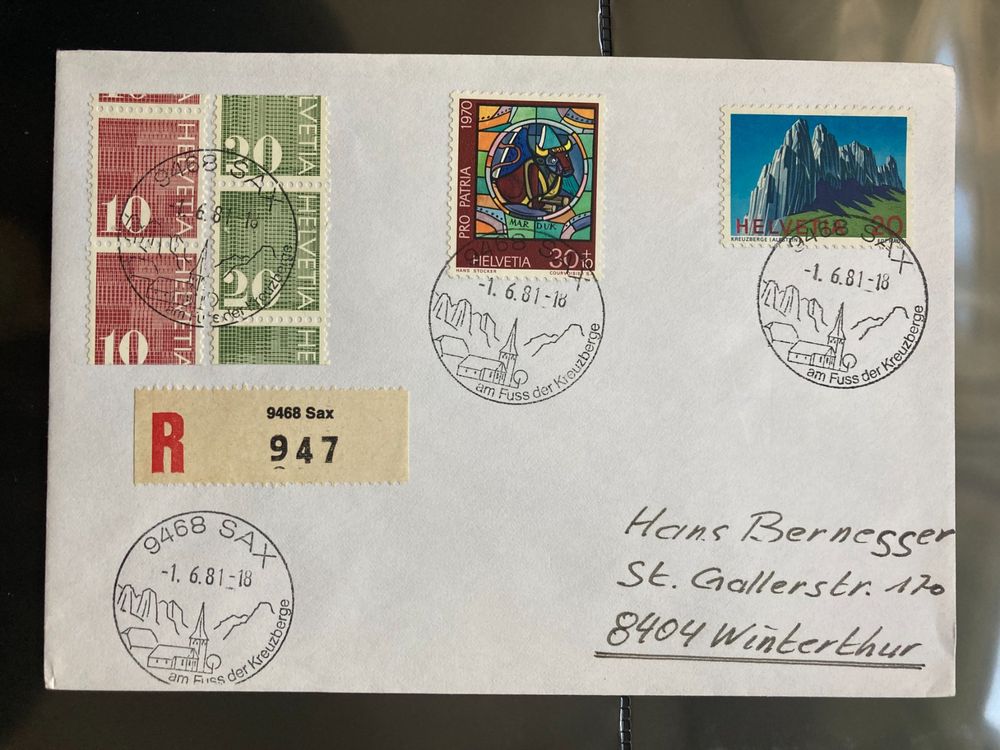 Schweiz 1981 R-Brief SAX Kreuzberge Rollenmarken im Bild get (Gebraucht) in Liestal für CHF 6 ...