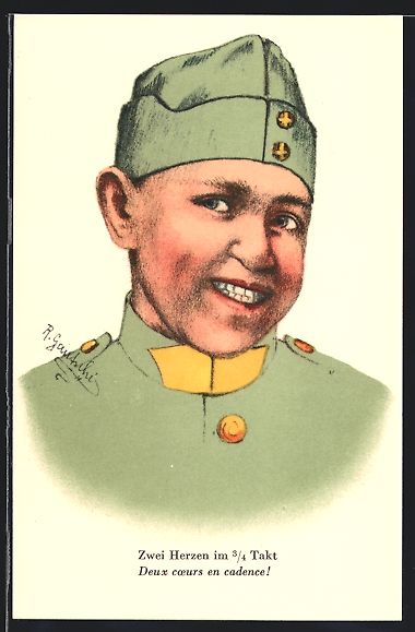 Lächelnder schweizer Soldat, Zwei Herze | Kaufen auf Ricardo