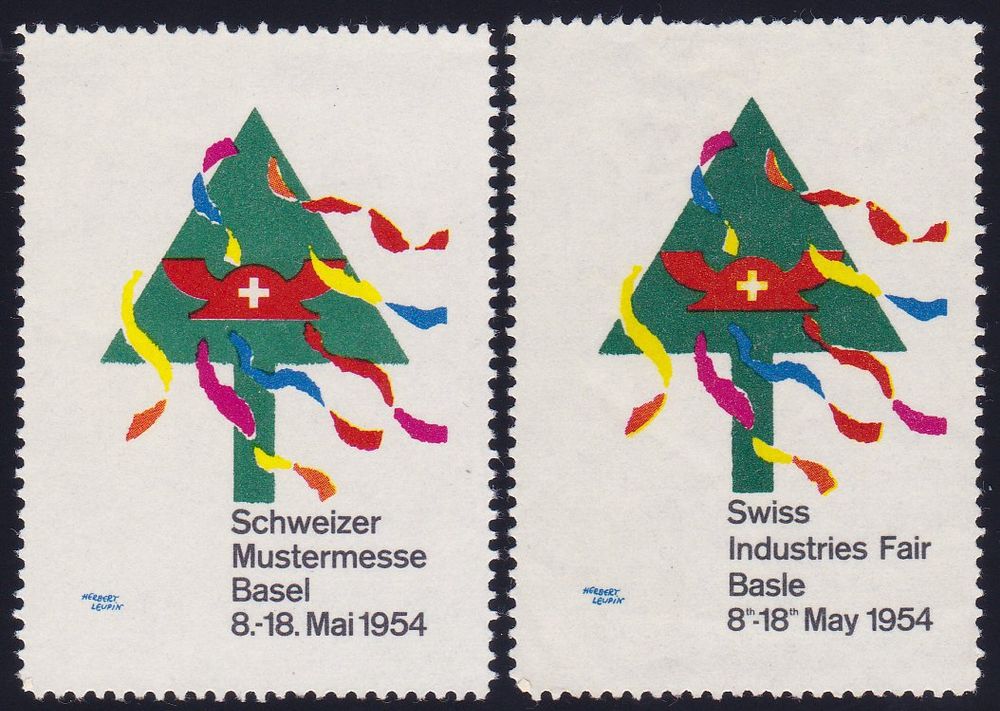 2 Vignetten Schweizer Mustermesse Basel 1954 in dt. + engl. (Gebraucht ...