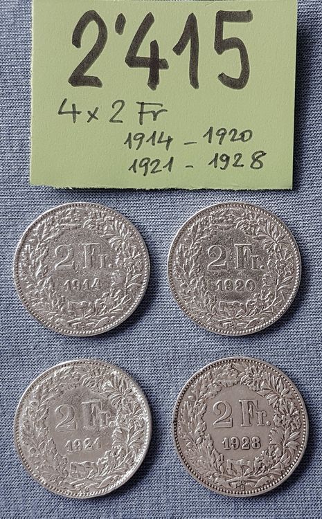 4 x 2 Fr Silbermünzen 1914-1920-1921-1928 ab nur 1.00 Fr !! (Gebraucht) in Camignolo für CHF 24 ...