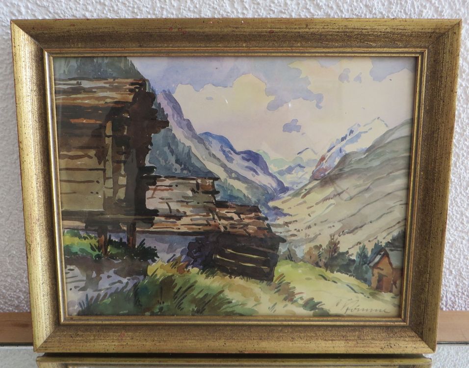 AQUARELL UNTER GLAS, GERAHMT 28cm x 22cm BERGLANDSCHAFT (Gebraucht) in Neuhausen am Rheinfall ...