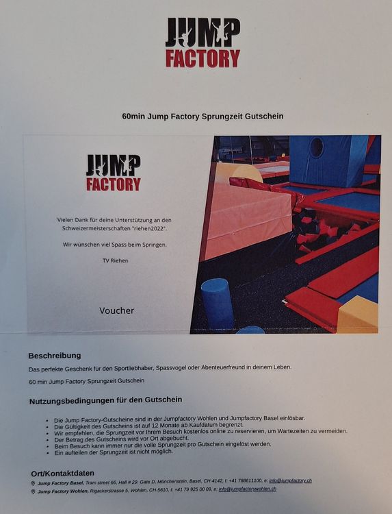 Jump Factory Gutscheine (2 Stück à 60 Minuten) | Kaufen auf Ricardo
