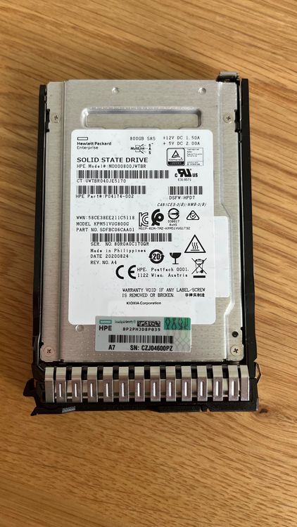 HPE 800GB SSD Disk mit HPE Gen10 Smart Carrier MO000800JWTBR (Gebraucht ...