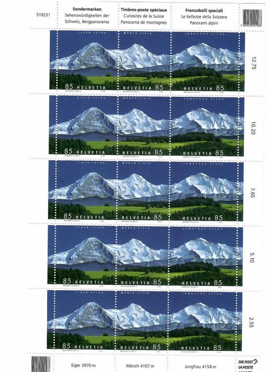 Sehenswürdigkeit, Schweiz, Kleinbogen-Panorama *postfrisch* (Neu (gemäss Beschreibung)) in ...