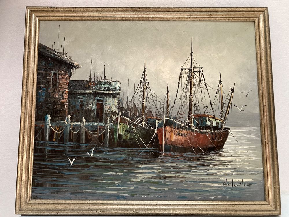 Seltenes wertvolles Gemälde Schiffe Hafen signiert | Kaufen auf Ricardo