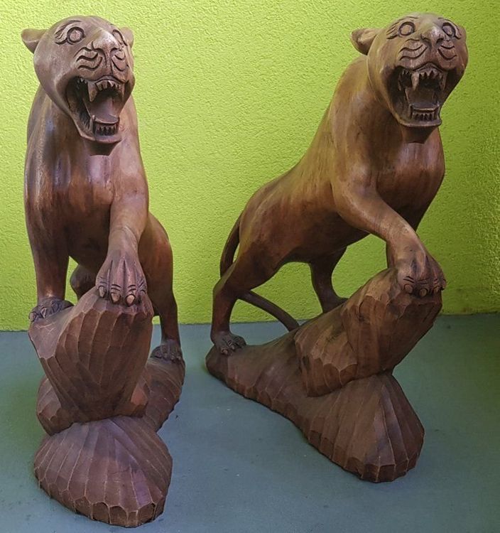 2 Holz-Tiger aus Teak-Holz | Kaufen auf Ricardo