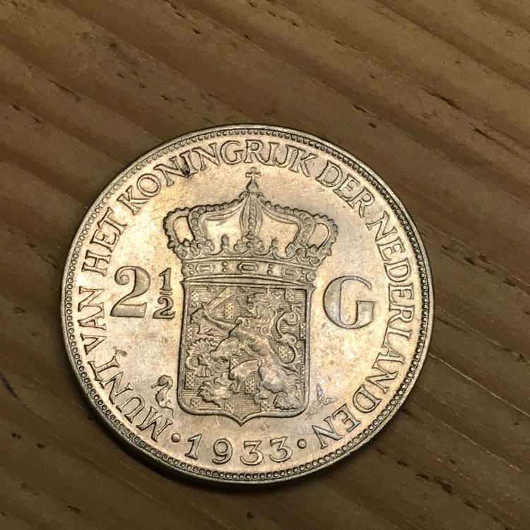 Münze Niederlande 2,5 Gulden 1933 Wilhelmina Grof Haare | Kaufen auf Ricardo