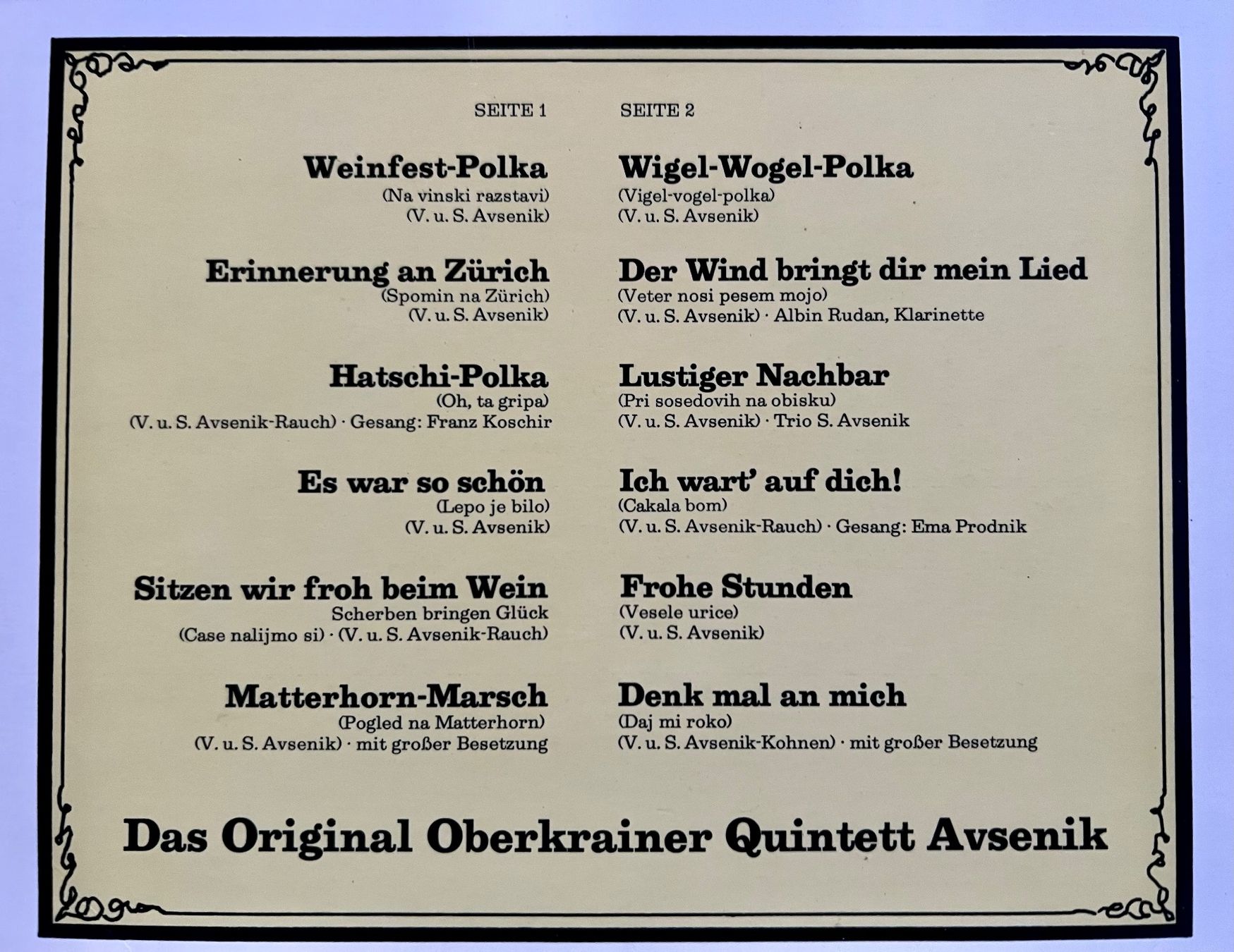 Avsenik - Lustig Beim Wein In Oberkrain- LP GEWASCHEN (Gebraucht) in ...