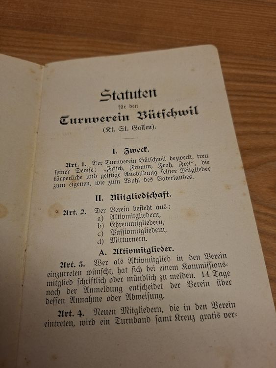 Statuten für den Turnverein Bütschwil St.Gallen 1908 Heft (Gebraucht ...