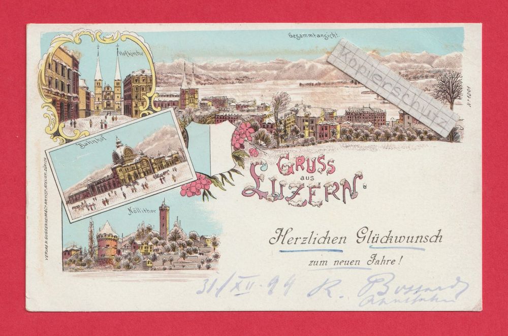 Gruss aus Luzern 4-Bild Winter-Litho mit Glimmer (Gebraucht) in Zürich für CHF 25 – mit ...