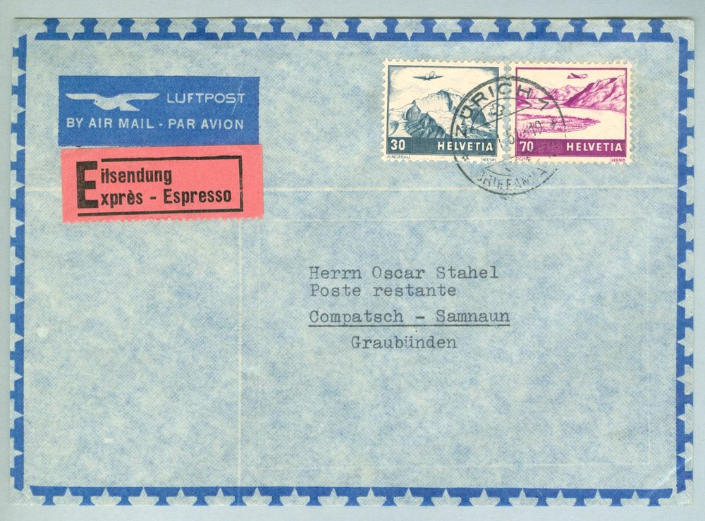1951 Schweiz Flugpost NF (Gebraucht) in Zürich für CHF 41 – mit Lieferung auf Ricardo kaufen