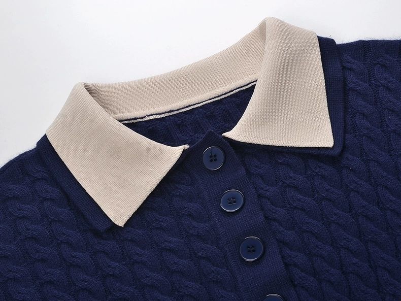 French cable knit contrast color lapel sweater (Gebraucht) in Genève ...