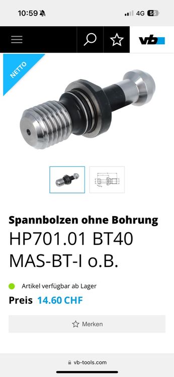 Werkzeughalter BT40 MAS Anzugsbolzen für CNC Maschine (Gebraucht) in Titterten für CHF 50 – mit ...