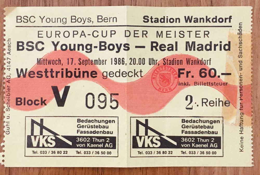 YB Young Boys Wankdorf Real Madrid Ticket | Kaufen auf Ricardo