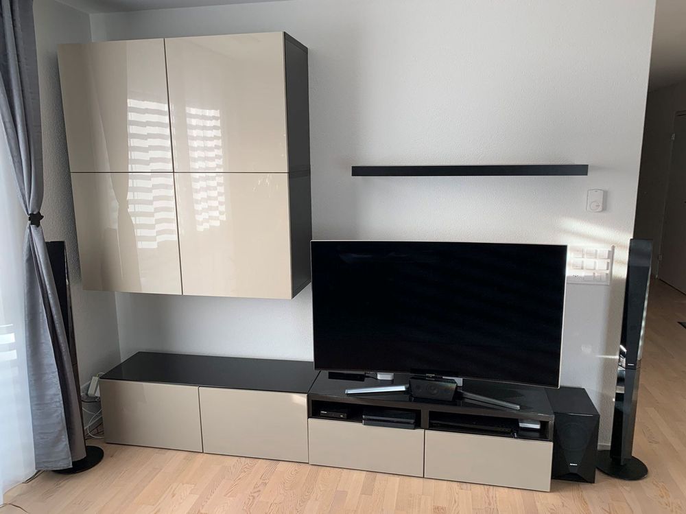 Wohnwand Hochglanz Beige