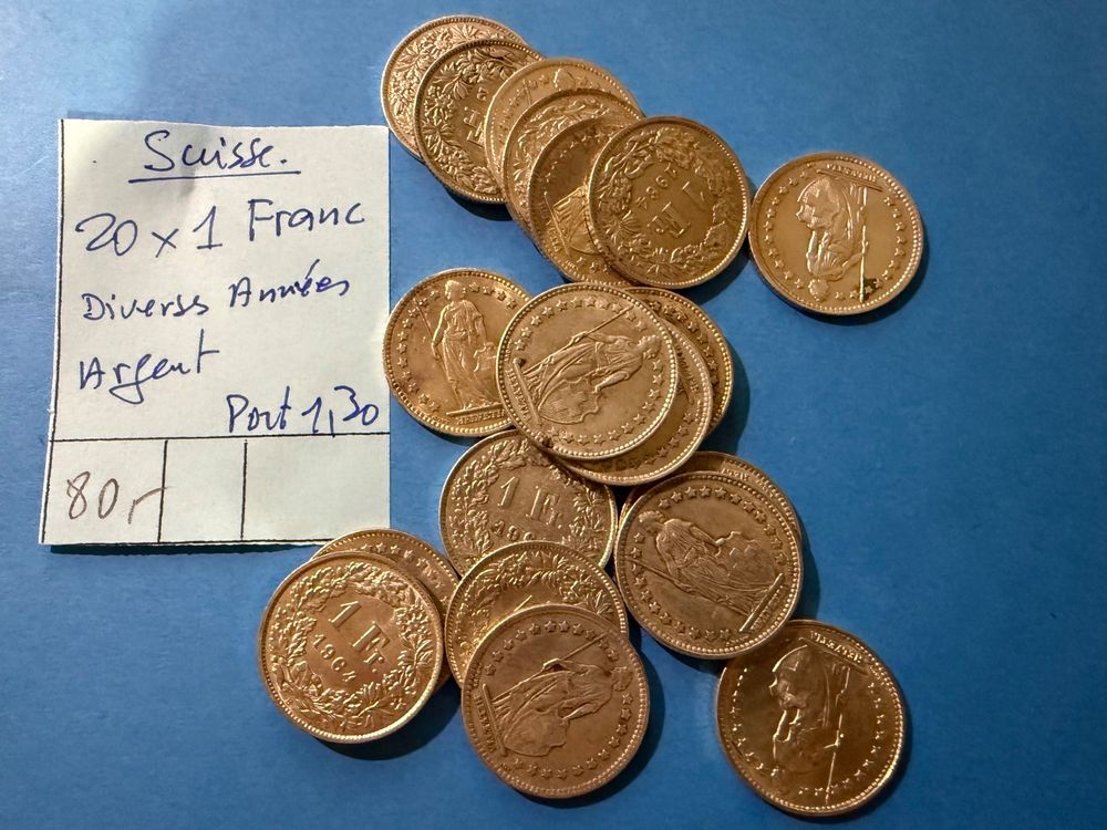 SUISSE : 20 x 1 FRANC ARGENT- ( diverses années ) (D'occasion) à genève pour CHF 90 – avec ...