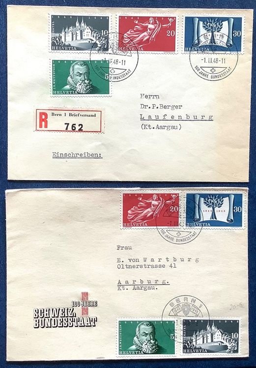 1948 - 2 Satz Briefe 1x R 100 Jahre Bundesstaat (Gebraucht) in Liestal für CHF 5 – mit Lieferung ...