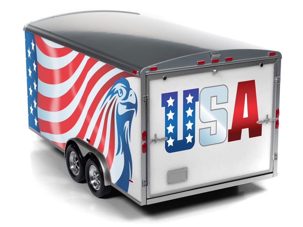 1:18 AutoWorld/AMM American Flag Enclosed Trailer (Neu und ...