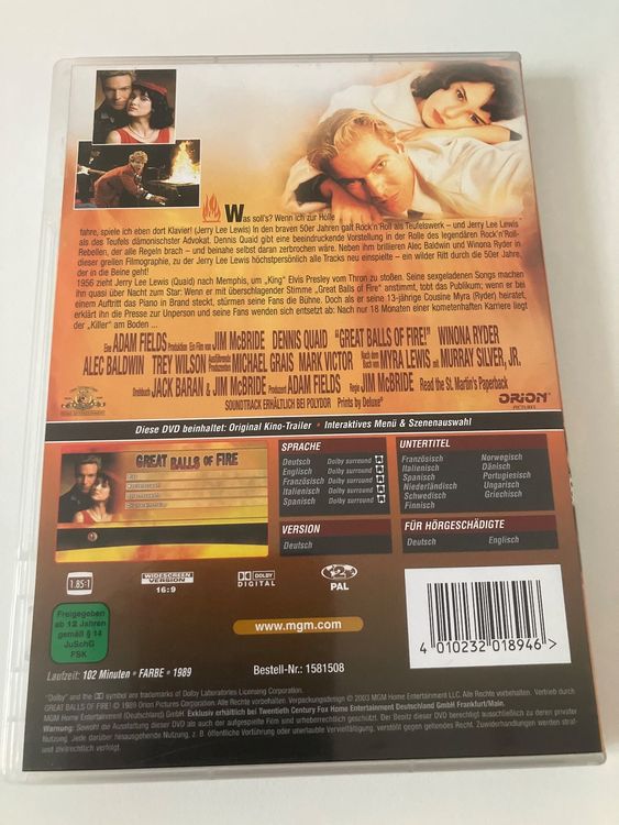 Great Balls Of Fire (DVD) Dennis Quaid, Winona Ryder (Gebraucht) in Arbon für CHF 4 – mit ...