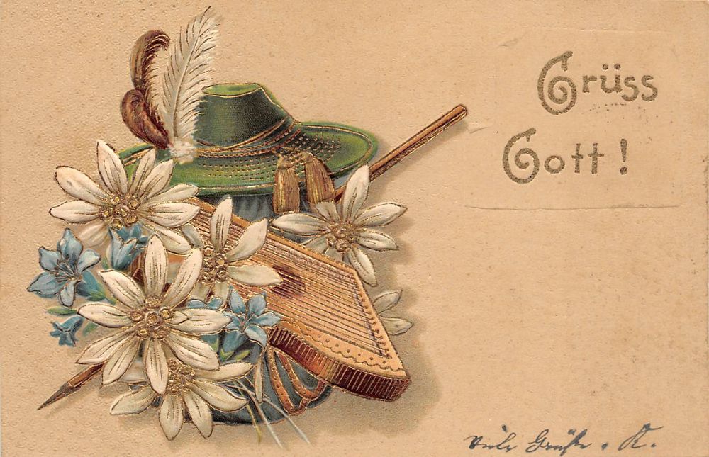 Gruss Gott, Edelweiss, Prägedruck, Glitzer (Gebraucht) in Ottikon b ...