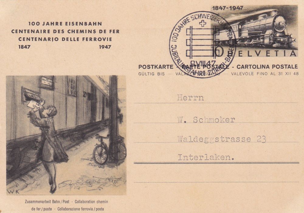 Ganzsache 100 Jahre Eisenbahn 1847 - 1947 | Kaufen auf Ricardo