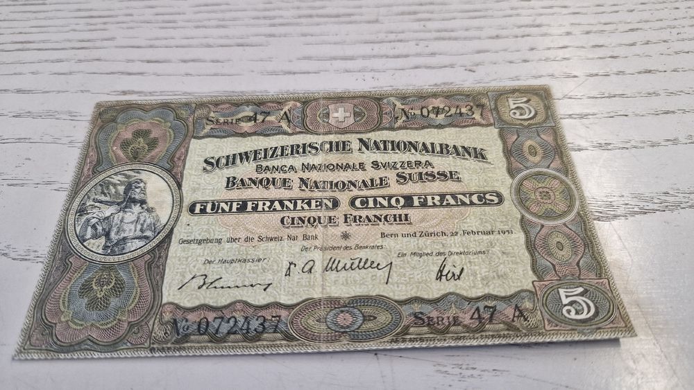 Alte 5 Franken Note Schweizerische Nationalbank 1951 (Gebraucht) in ...