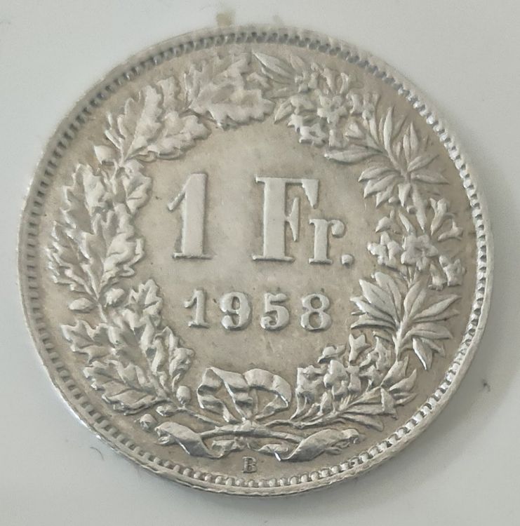 Seltene 1 Franken Silber Münze Schweiz 1958 B Auflage 3,58 M (Gebraucht) in Riehen für CHF 2.3 ...