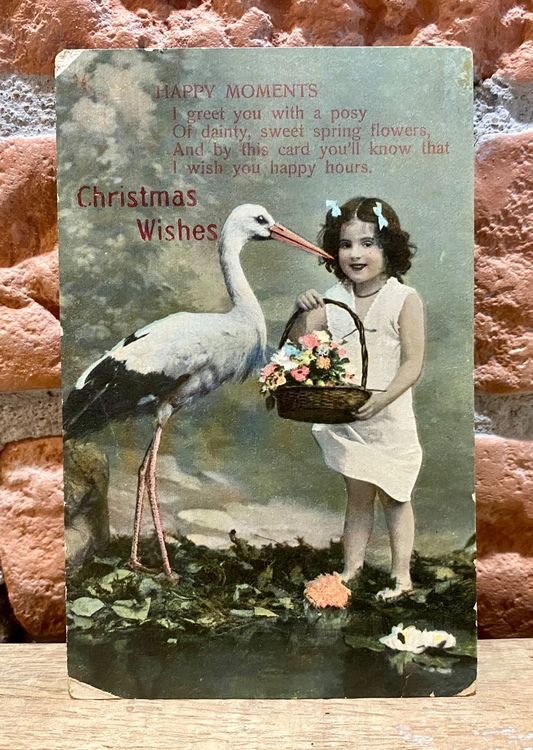 Antike Foto AK Kind - Mädchen mit Storch aus England (Gebraucht) in Root für CHF 1 – mit ...