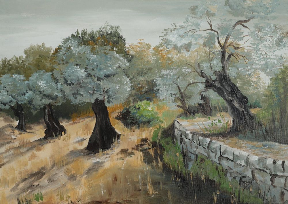 Dort, wo die Olivenbäume stehen, Gemälde von Roni Baerg | Acheter sur Ricardo
