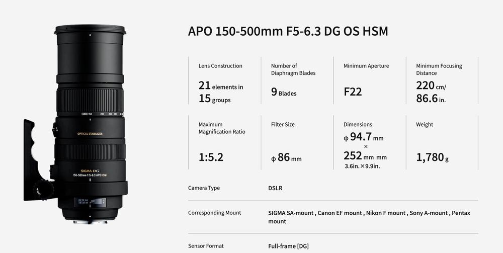 Sigma DG 150 - 500 mm F 5-6.3 APO HSM (Gebraucht) in Felsberg für CHF ...