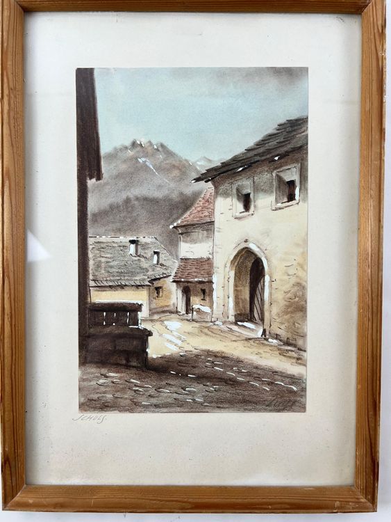 Alte Strasseszene Mischtechnik Signiert. (Gebraucht) in Neuhausen am Rheinfall für CHF 5 – mit ...