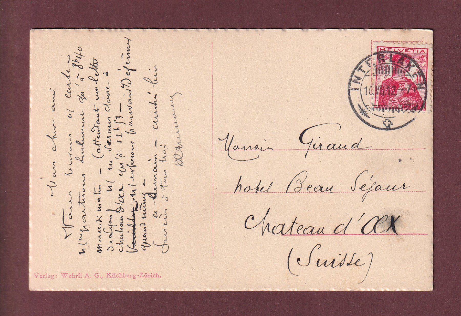 INTERLAKEN - Teil mit Jungfrau - 1912 (D'occasion) à Pully pour CHF 5 ...