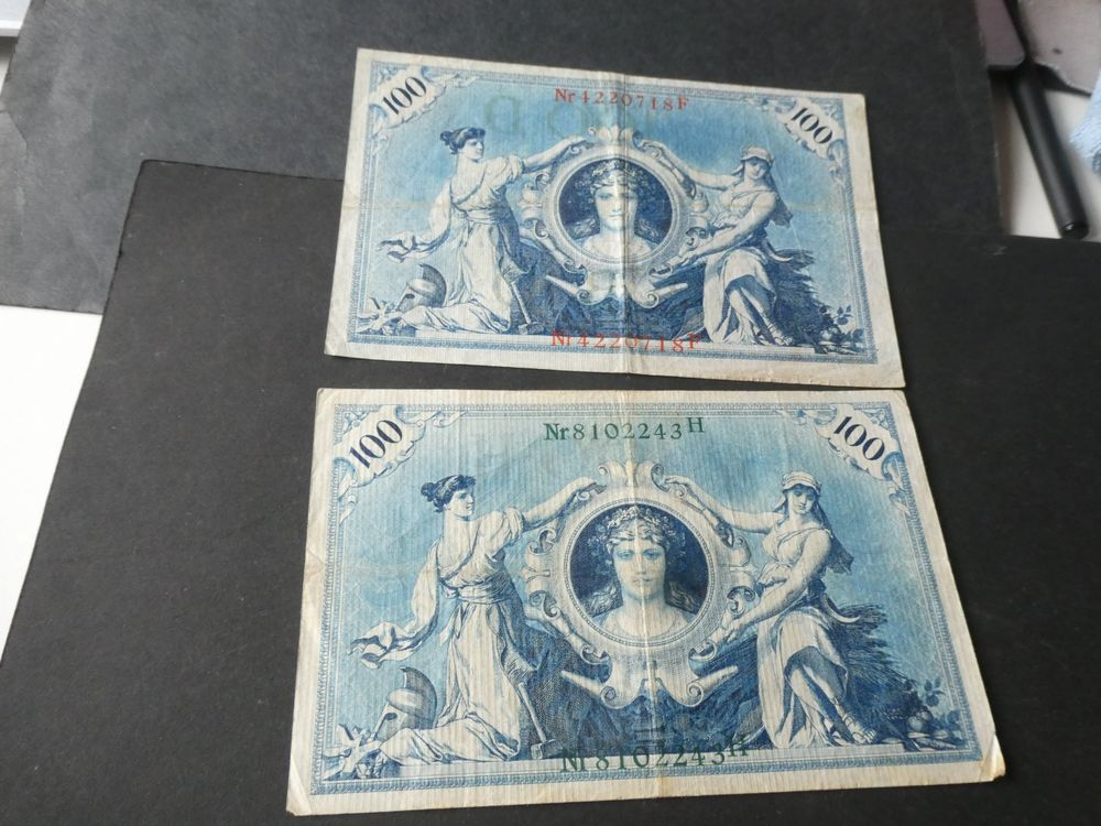Dt. Reich 1908, Set 2 x 100 Mark, rote und grüne Sigel (Gebraucht) in ...