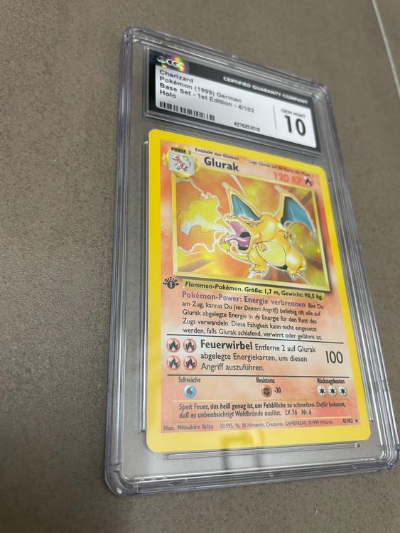 CHARIZARD GLURAK CGC 10 1ST EDITION Pokemon 1999 Deutsch PSA (Neu ...
