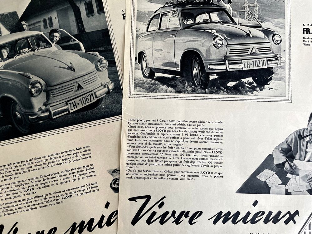 Lloyd Car- 2 Alte Werbungen/Publicités 1958 | Kaufen auf Ricardo