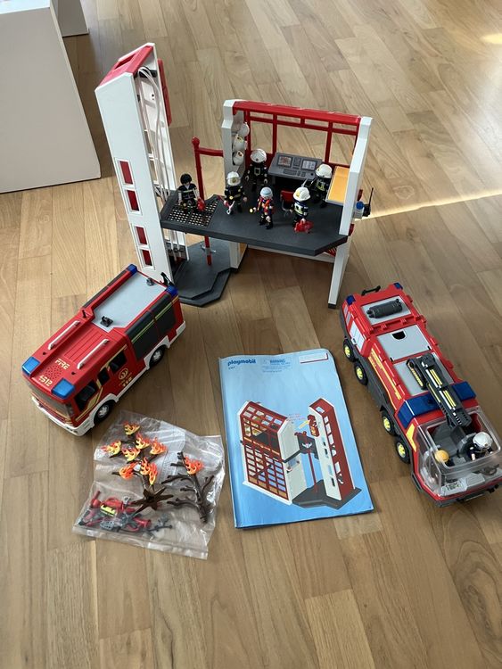 playmobil feuerwehr, airport security, 2x fahrzeuge, zubehör (Gebraucht ...