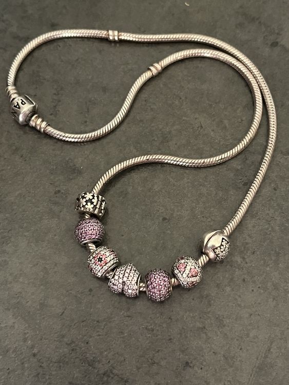 Collier atgent masive 925 Pandora avec 7 charms 100% pandora (Gebraucht ...