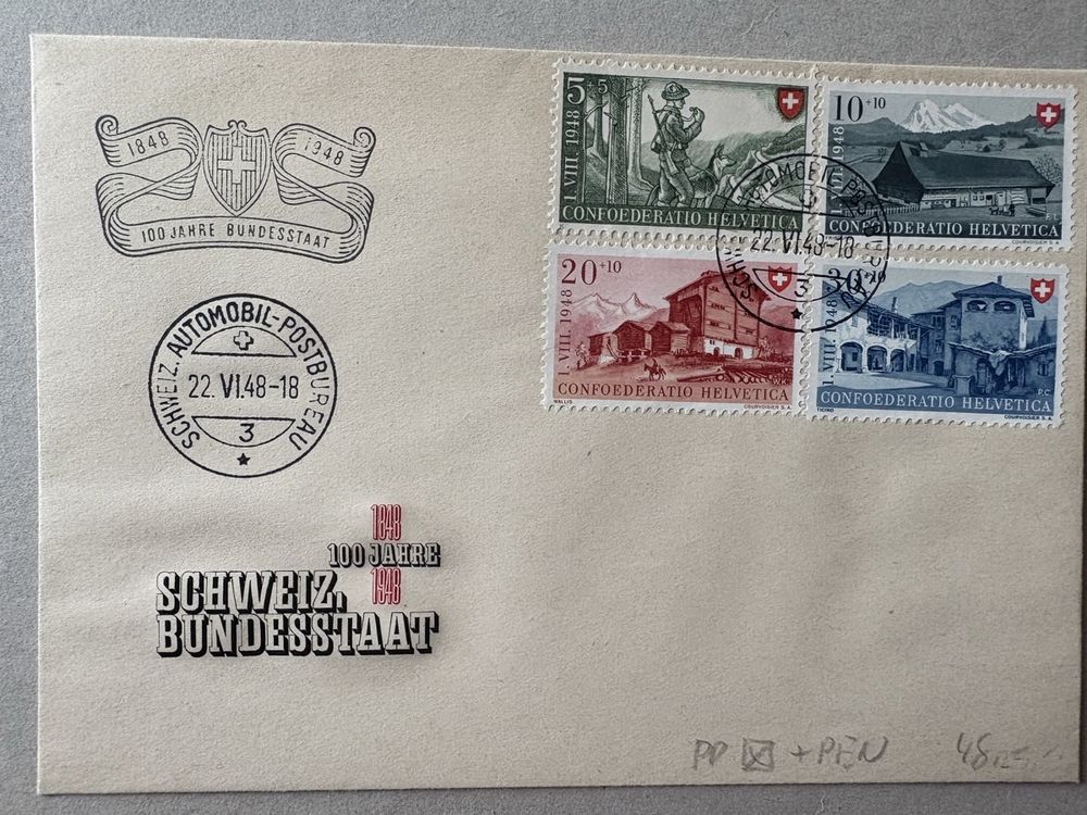 Pro Patria 1948 Satzbrief mit Sonderlangstempel Bundesstaat (Gebraucht) in Wohlen AG für CHF 2 ...