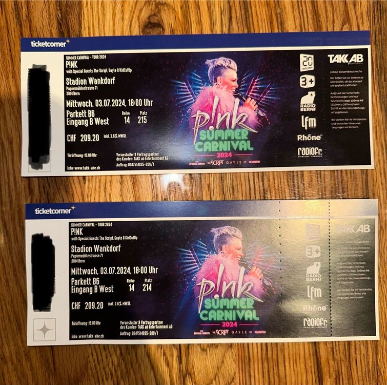 Pink Tickets / 2 x Sitzplatz | Kaufen auf Ricardo