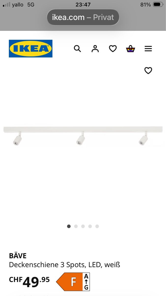 Ikea BÄVE Deckenschiene, 3er Spot, Weiss, LED - Top Zustand! (Gebraucht ...