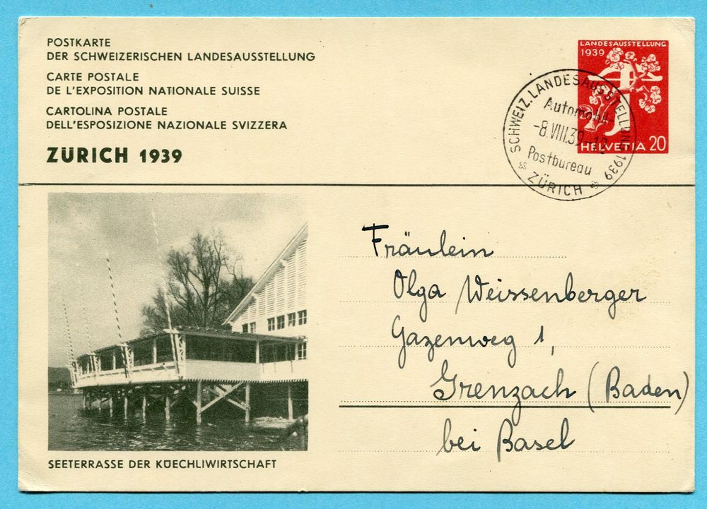 Postkarte Landi 1939 nach Grenzach - Bild: Küechliwirtschaft (Gebraucht) in Opfikon für CHF 25 ...