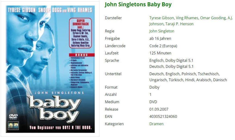 John Singletons Baby Boy (DVD) (Gebraucht) in Emmetten für CHF 4 – mit ...