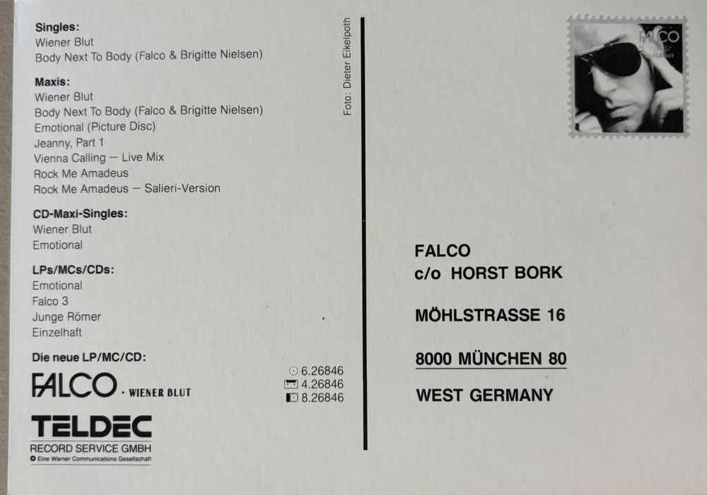 Autogramm von Falco, österr. Musik-Ikone, 1980er Jahre (Gebraucht) in ...