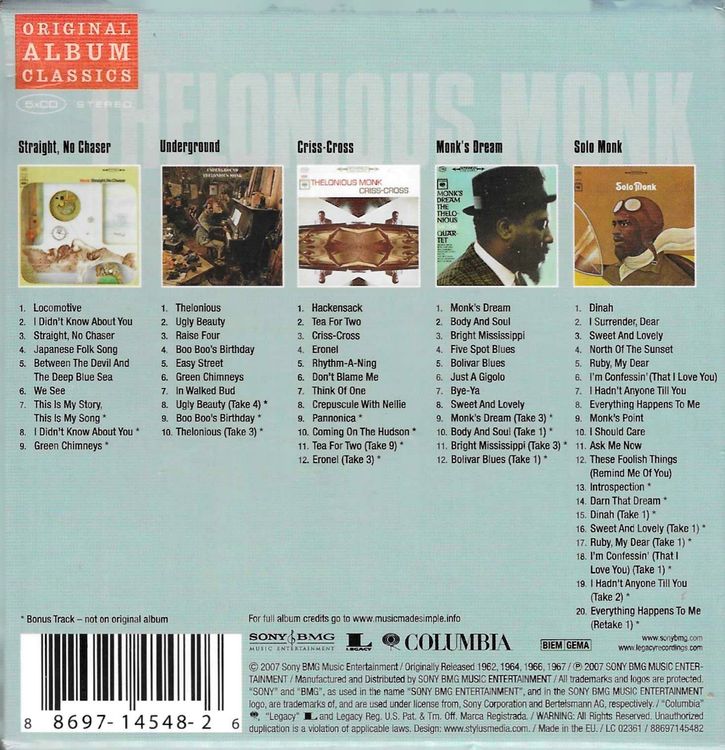 Thelonious Monk - 5 Original Album Classics | Kaufen auf Ricardo