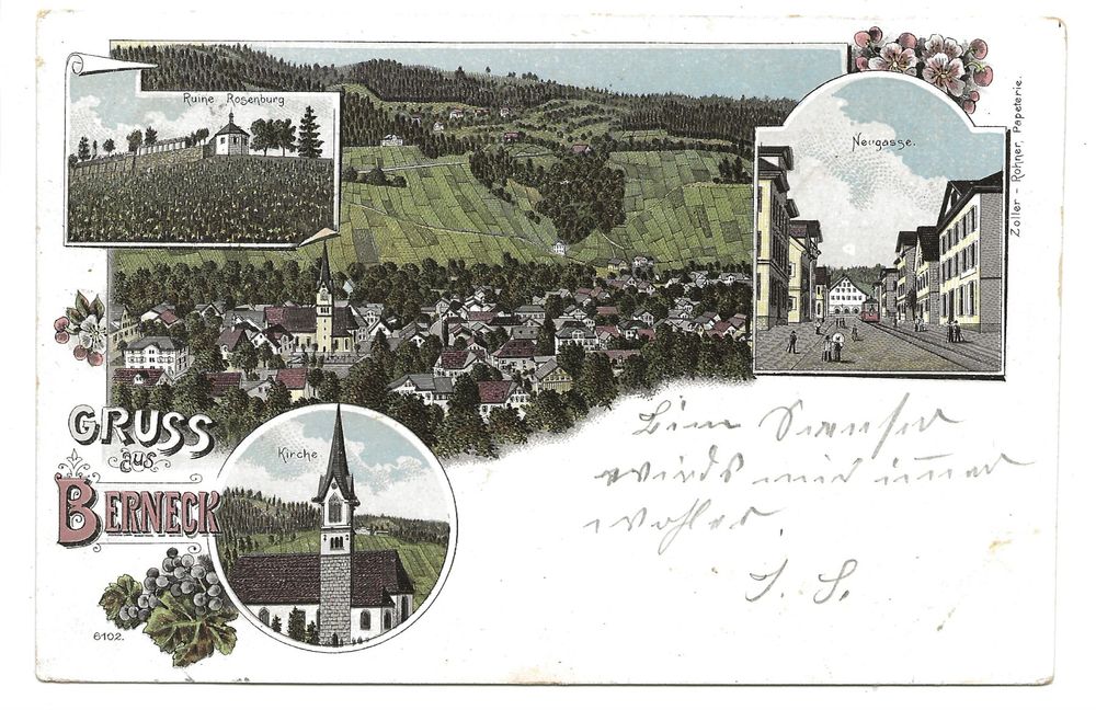 Gruss aus Berneck (SG) Rheintal - Rosenburg - Litho - 1903 (Gebraucht ...