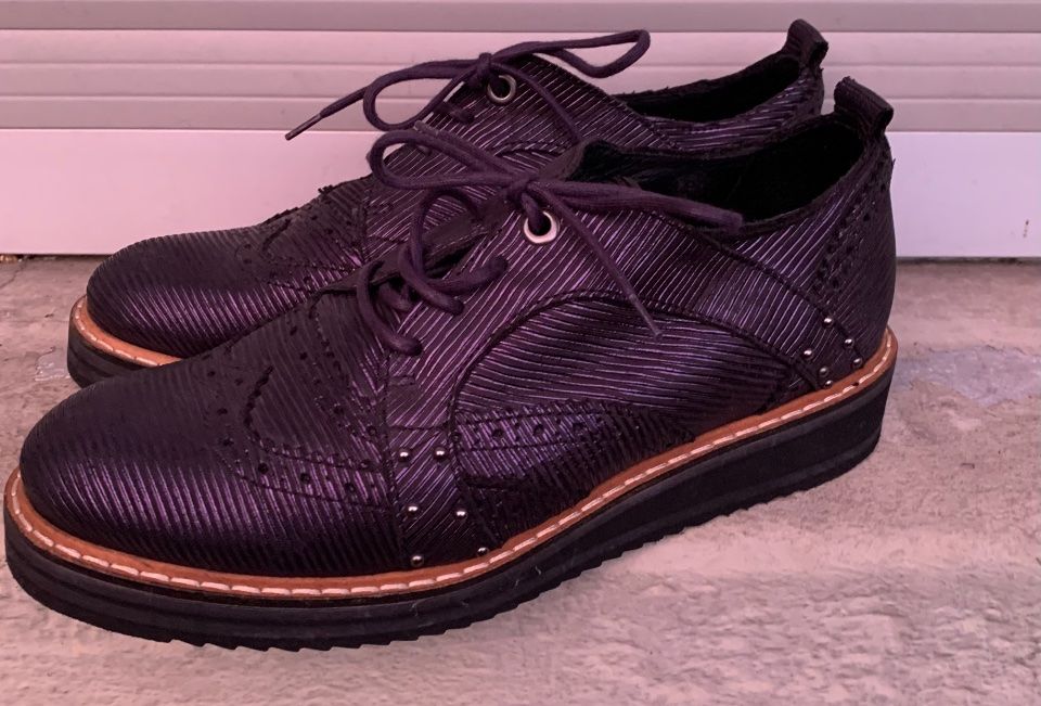 Splendide derbie 100%cuir REGARD reflets violet n.38 (Neu (gemäss ...