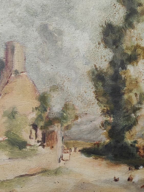 Petit tableau ancien 19° siècle paysage campagne poules hst (Gebraucht) in Tramelan für CHF 85 ...