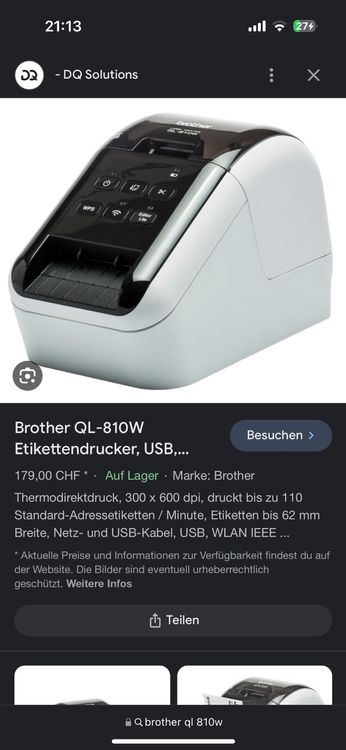 Drucker Brother QL810W (Neu und originalverpackt) in Zofingen für CHF 46 – mit Lieferung auf ...