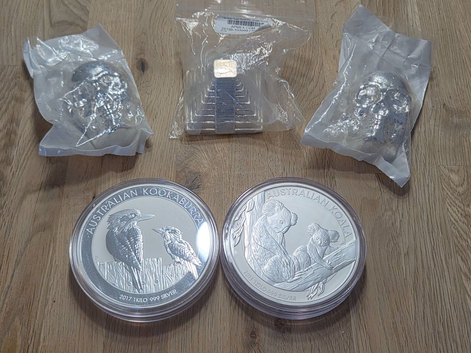 5 x 1kg Silberbarren / Silbermünzen Totenkopf Pyramide Koala (Neu ...